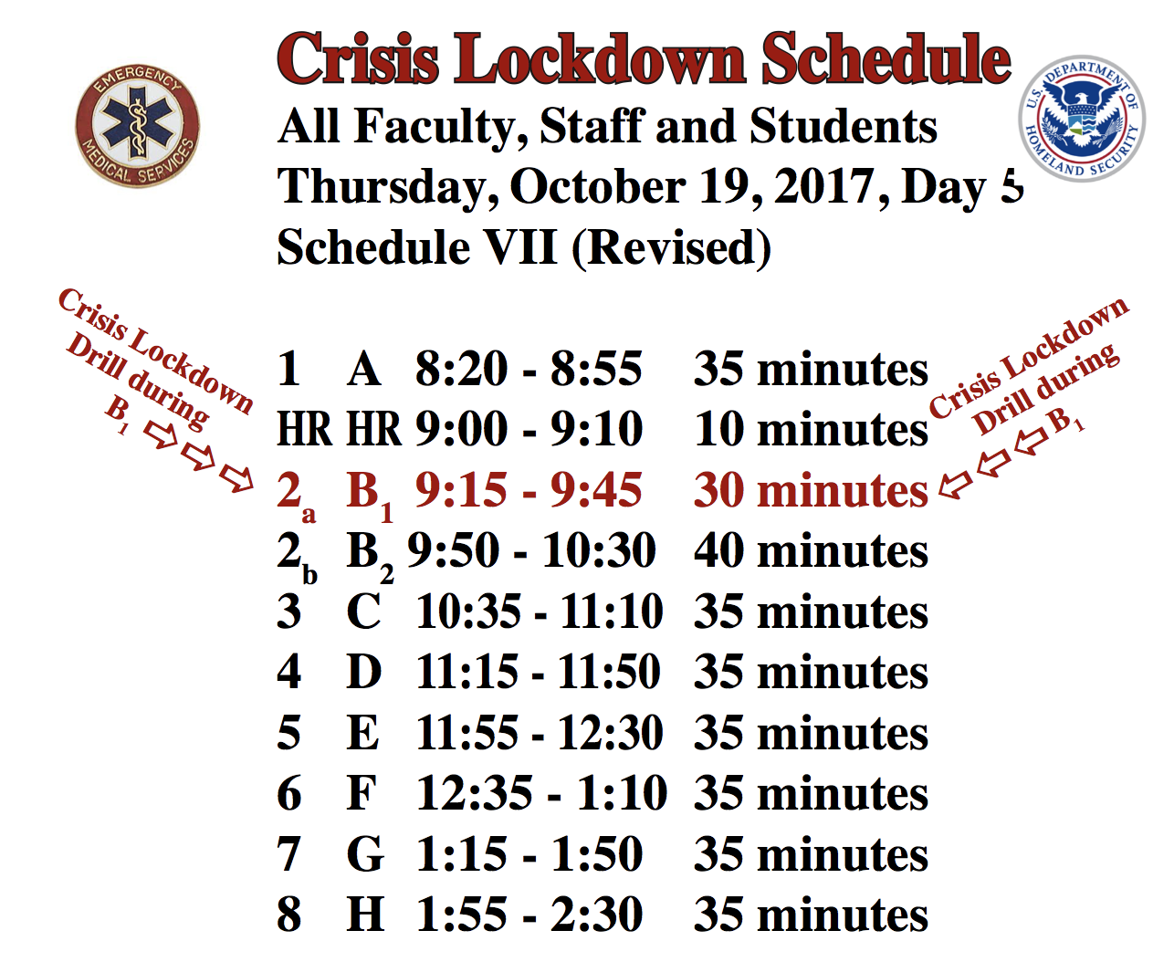 SAHS Crisis Lockdown Schedule - St. Anthony's High School