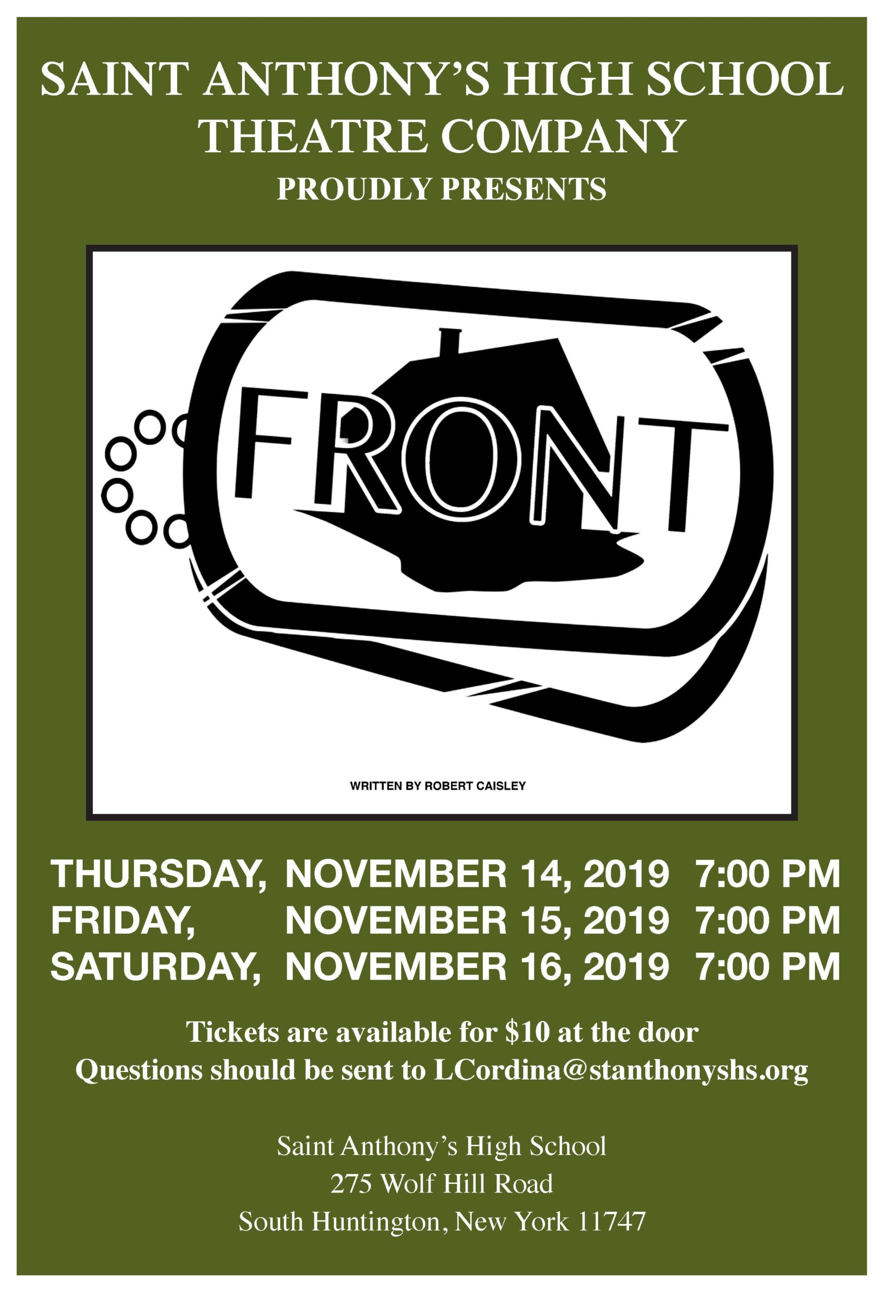 Front Poster- Fall Play 2019 - St. Anthony's High School