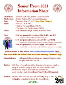 Senior Prom Information Sheet 2021 – St. Anthony's High School
