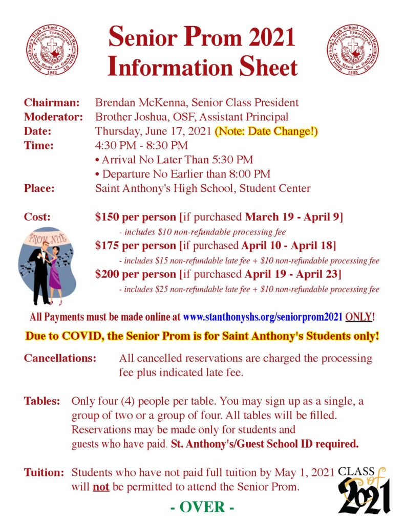 Senior Prom Information Sheet 2021_Page_1 - St. Anthony's High School