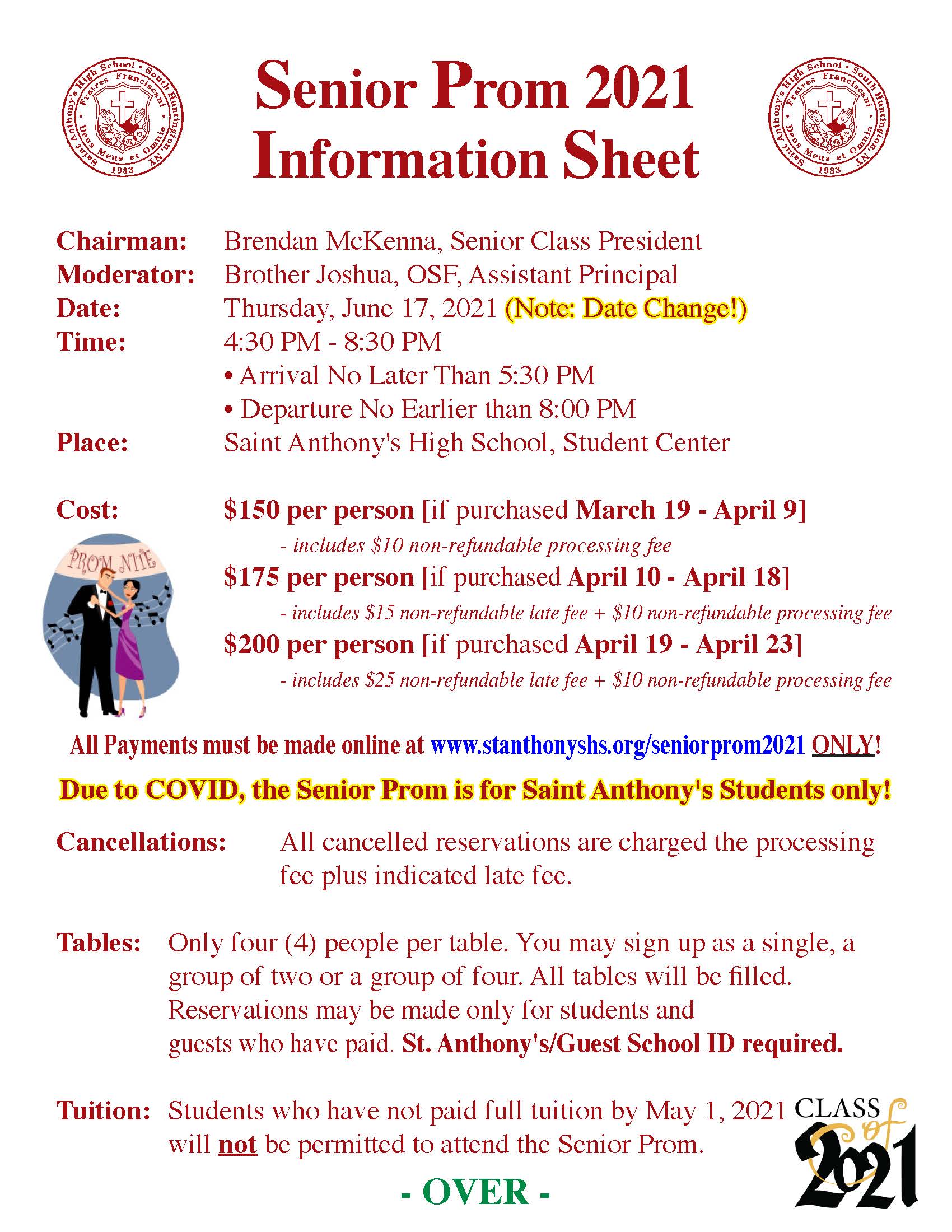 Senior Prom Information Sheet 2021_Page_1 - St. Anthony's High School